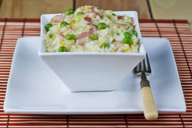 Leek, Bacon and Pea Risotto